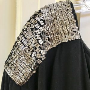 LaRok | Tops | Larok Black Top With Metallic Silver Sleeves | Poshmark